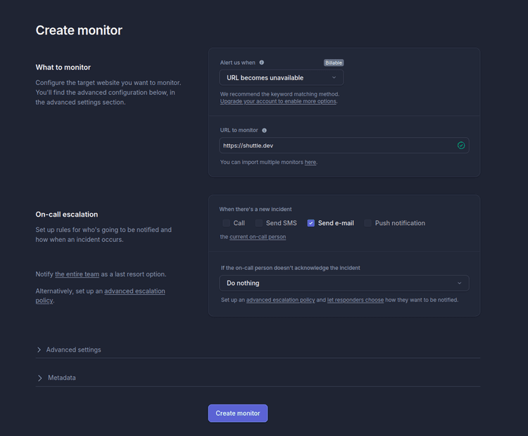 Setting up a Status Page with BetterStack | Shuttle