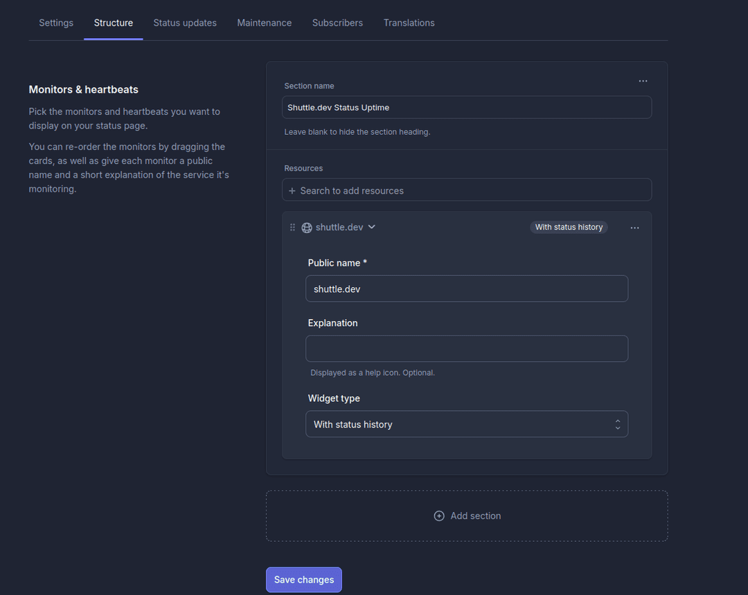 Setting up a Status Page with BetterStack | Shuttle